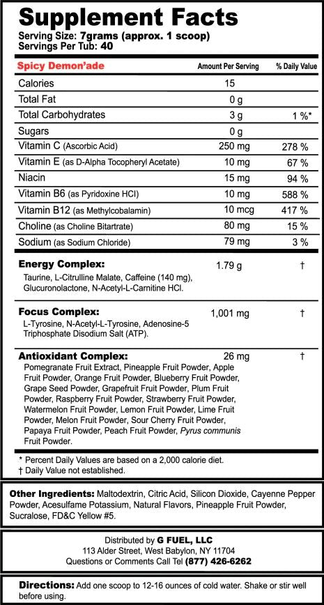 G Fuel Spicy Demon'ade DOOM 30th Anniversary Tub (40 Servings ...